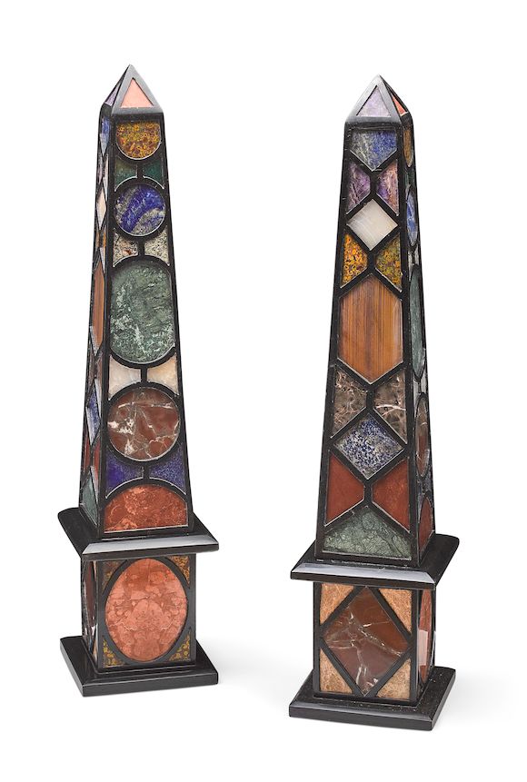 Bonhams : A pair of Neoclassical style specimen marble obelisks