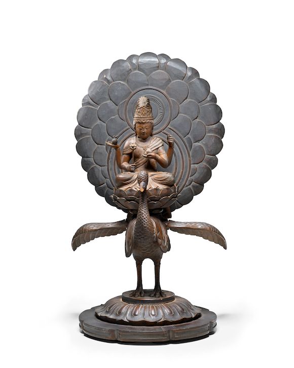 Bonhams : A wood figure of Kujaku Myo-o (Mahamayuri) Meiji (1868-1912 ...