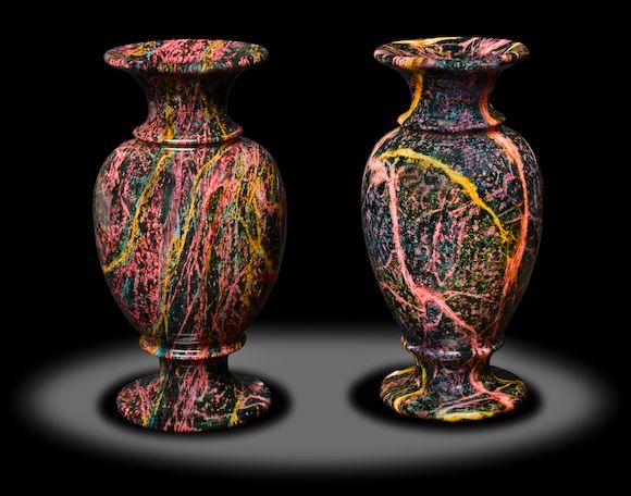 Bonhams : Matched Pair of Multi-color Jasper Vases