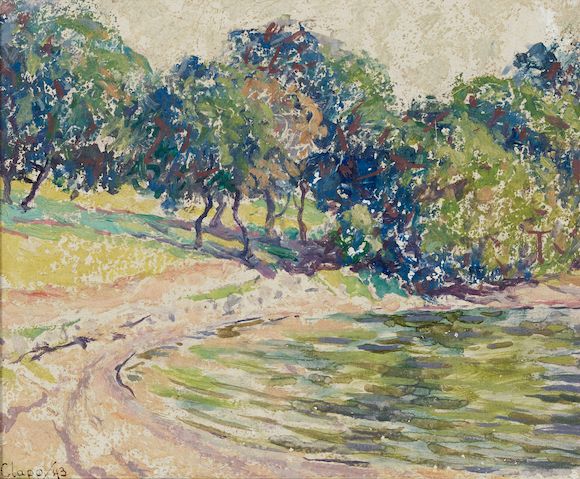 Bonhams : William Clapp (1879-1954) A lake in spring; A hillside in ...