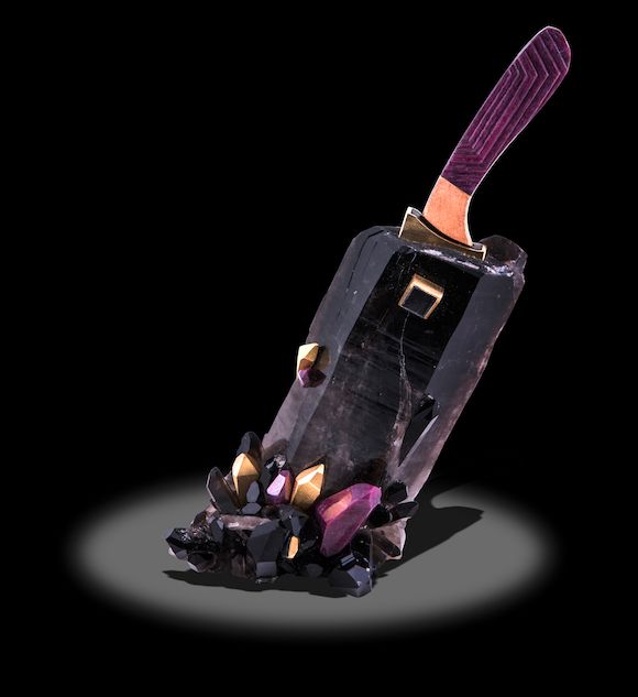 Bonhams : Carved Ruby and Damascened Steel Knife in Smoky Quartz and ...