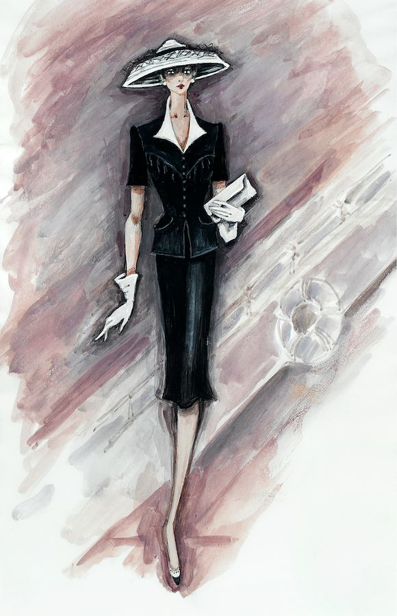 Bonhams : A Donfeld costume sketch of Bette Davis from Now, Voyager