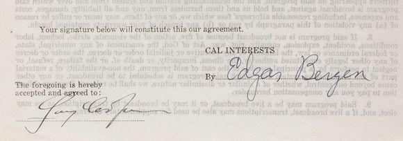 Bonhams : A Gary Cooper and Edgar Bergen signed contract