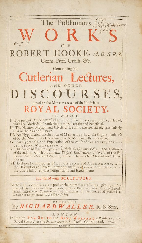 Bonhams : HOOKE, ROBERT. 1635-1703. Philosophical experiments and ...