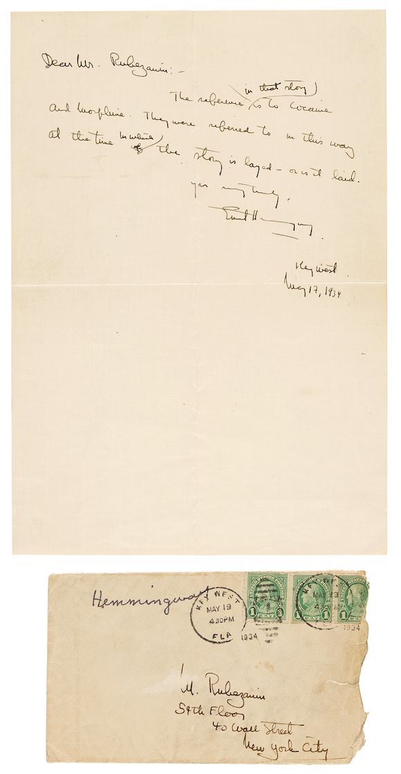 Bonhams : HEMINGWAY, ERNEST. 1899-1961. Autograph Note Signed ("Ernest ...