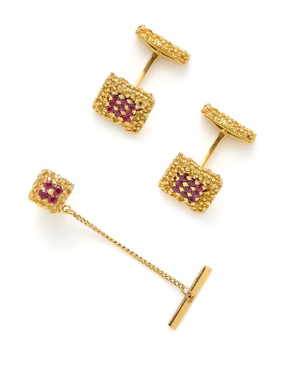Bonhams : A Robert Osborne pair of ruby and 18K gold cufflinks and ...