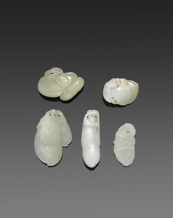 Bonhams : A group of five small jade carvings