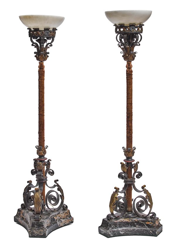 Bonhams : A pair of Baroque style parcel paint decorated wrought iron ...
