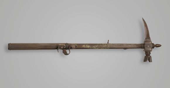 Bonhams : A combination war hammer/matchlock pistol in 17th century style