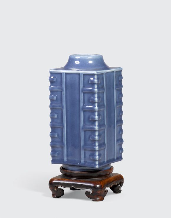 Bonhams : A blue glazed cong form vase Republic Period