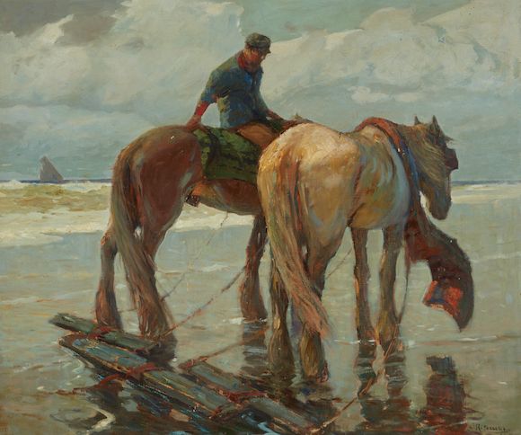 Bonhams : William Ritschel (1864-1949) Toilers, Katwijk, Holland 30 1/4 ...