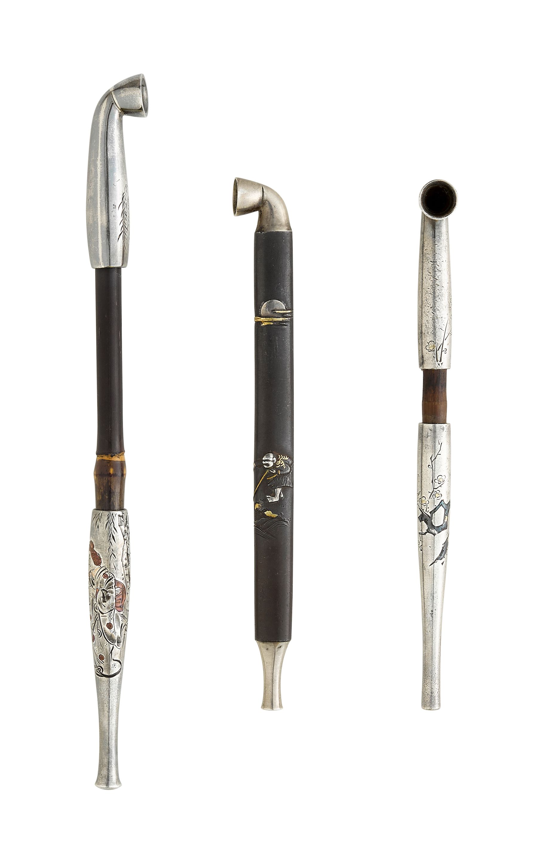 Bonhams : Two silver and bamboo kiseru (pipes), and an iron and silver ...