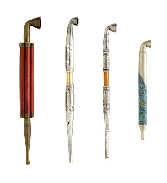 Bonhams : A silver and gold Kiseru, a silver and bamboo kiseru, an ...