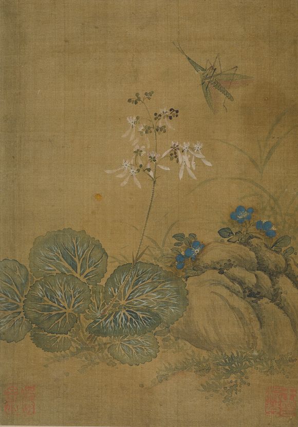 Bonhams : After Qian Xuan (1235-1305) Flower and Insects, 19th century