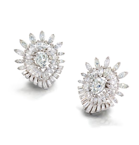 Bonhams : A pair of Art Deco diamond dress clips,