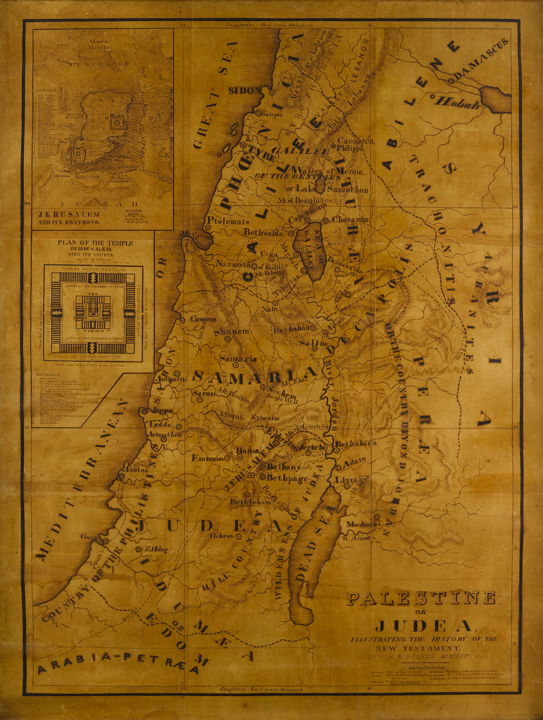 Bonhams : Biblical Map of the Holy Land at the time of Christ. ROGERS ...