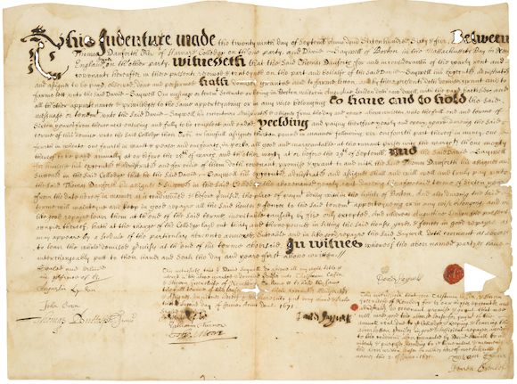 Bonhams : HARVARD COLLEGE. Manuscript document, 1 p, 300 x 402 mm ...