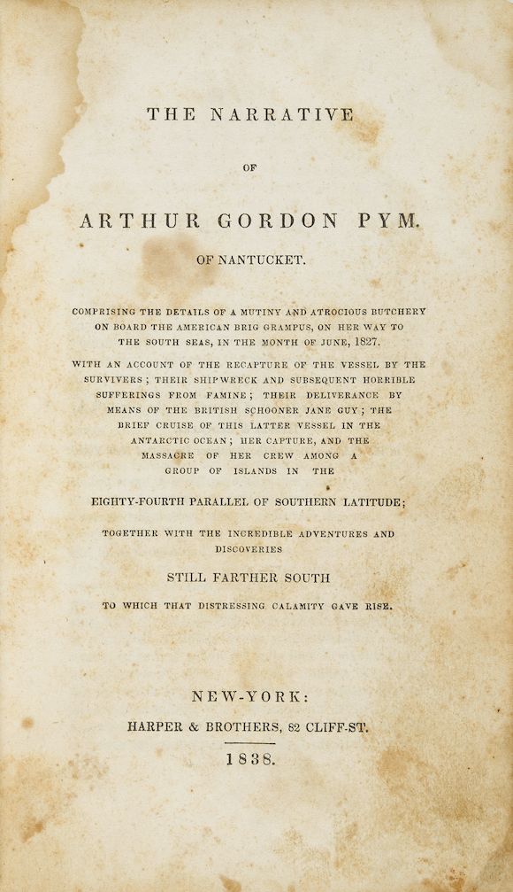 Bonhams : POE, EDGAR ALLAN. 1809-1849. The Narrative of Gordon Pym of ...