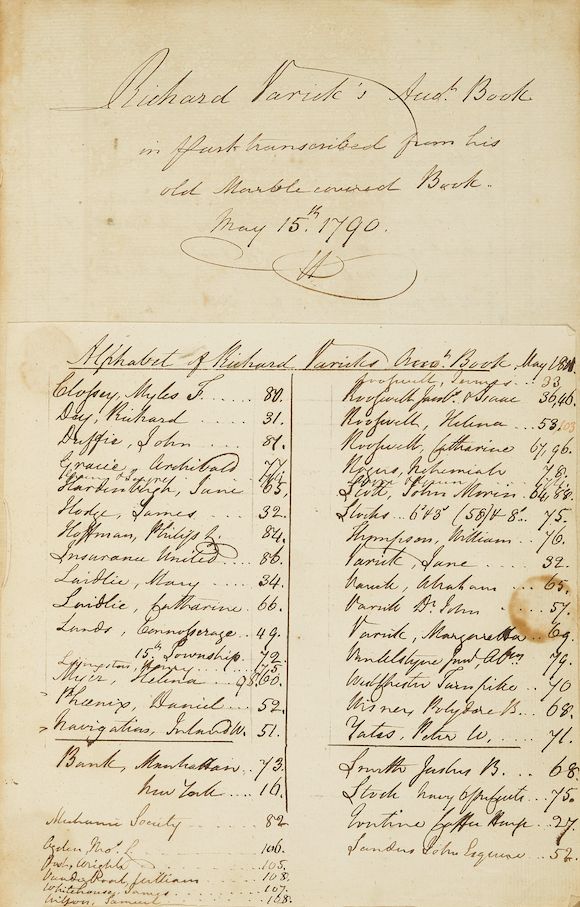 Bonhams : VARICK, RICHARD. 1753-1831. Autograph Manuscript, entitled ...