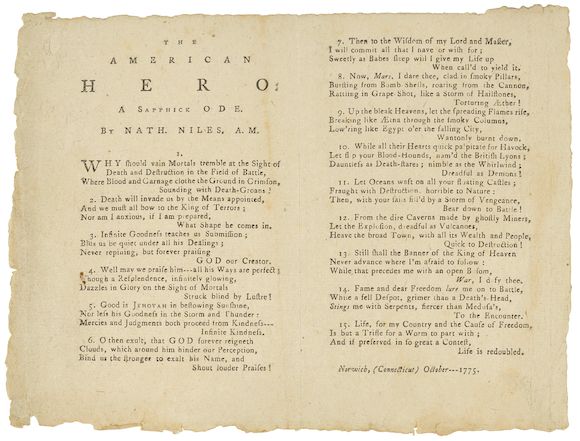 Bonhams : REVOLUTIONARY WAR. NILES, NATHANIEL. 1741-1828. The American ...
