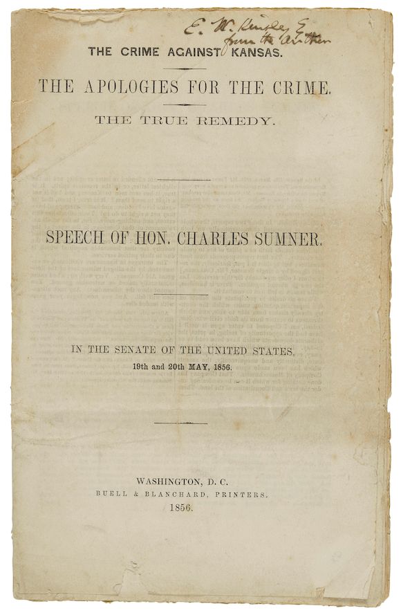Bonhams : SUMNER, CHARLES. 1811-1874. The Crime Against Kansas. The ...