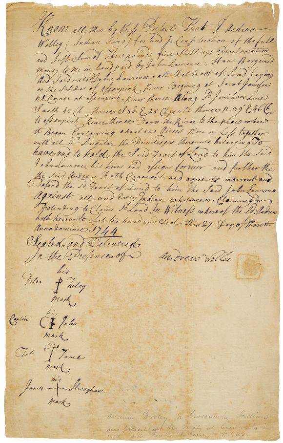 Bonhams : NATIVE AMERICAN LAND INDENTURES. A group of 3 manuscript ...