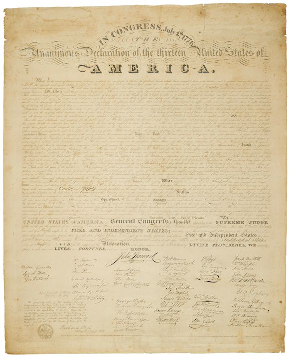Bonhams : DECLARATION OF INDEPENDENCE. TYLER, BENJAMIN OWEN, PUBLISHER ...