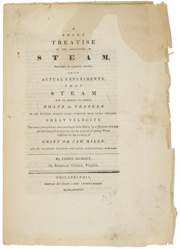 Bonhams : RUMSEY, JAMES. 1743-1792. 1. A Short Treatise on the ...