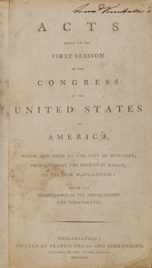 Bonhams : CONGRESS OF THE UNITED STATES. Acts Passed at the First ...