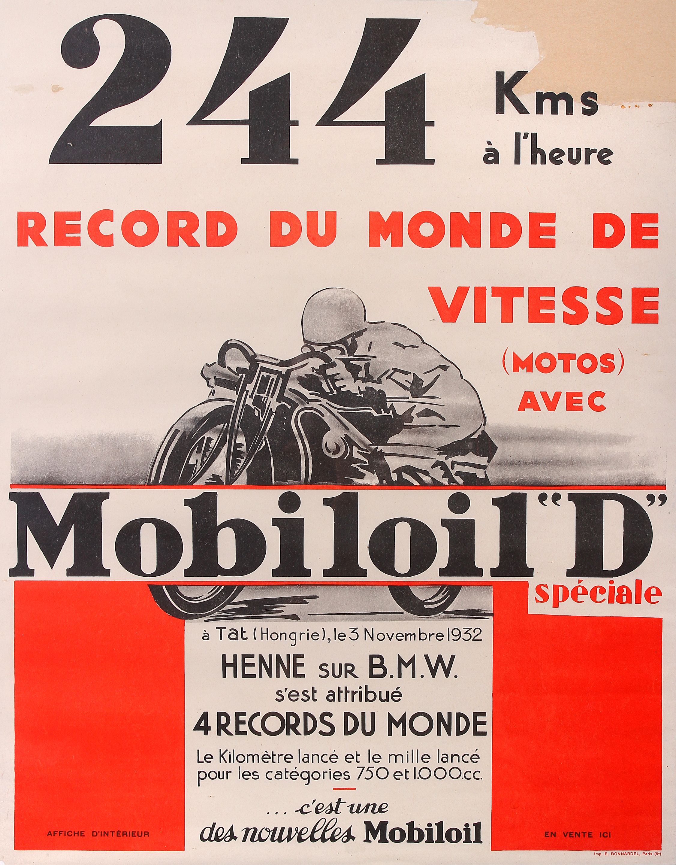 Bonhams Cars : A French Mobiloil "D" advertising poster for BMW,