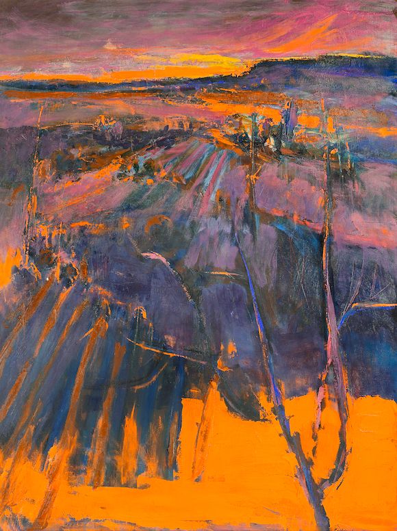 Bonhams : Henrietta Berk (1919-1990) Sunset Landscape, circa 1969-72