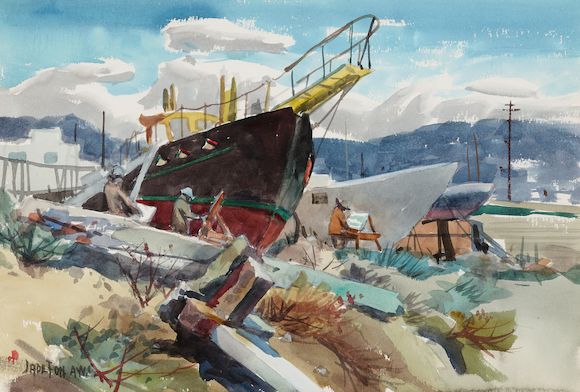 Bonhams : Jade Fon (1911-1983) Art Class, Oakland Estuary; Pier, Fort ...