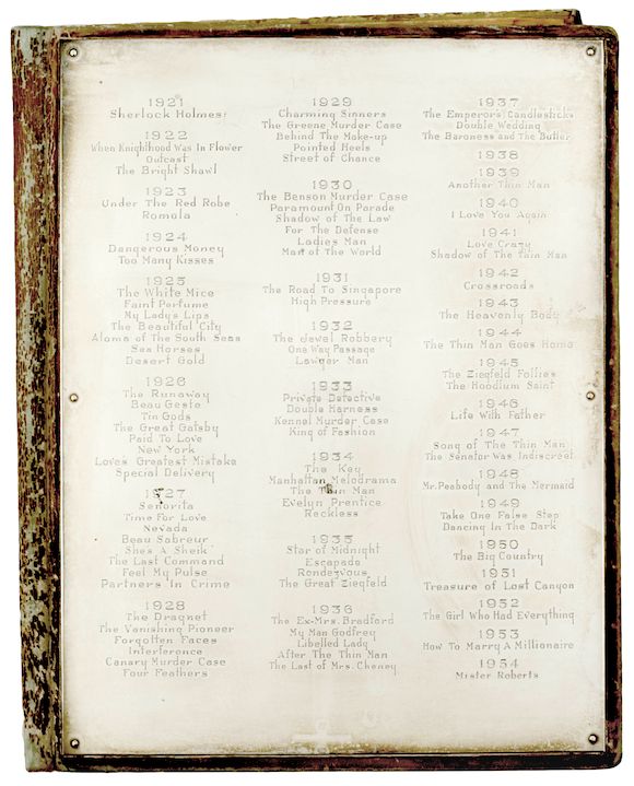 Bonhams : A William Powell book cover engraved with all of his films