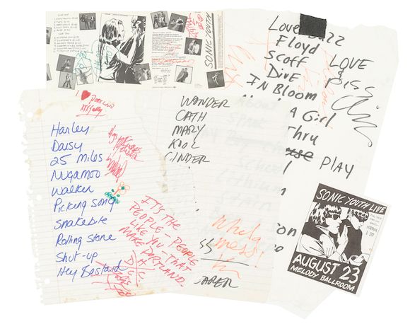 Bonhams : A Nirvana Set List Handwritten by Kurt Cobain, a Sonic Youth ...