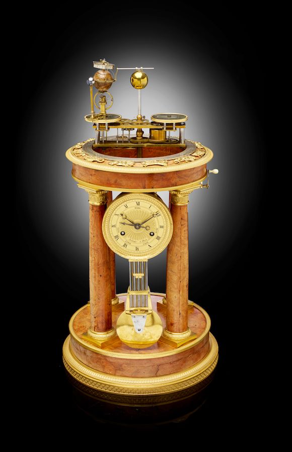 Bonhams : A fine ormolu mounted amboyna orrery clock Raingo à Paris ...