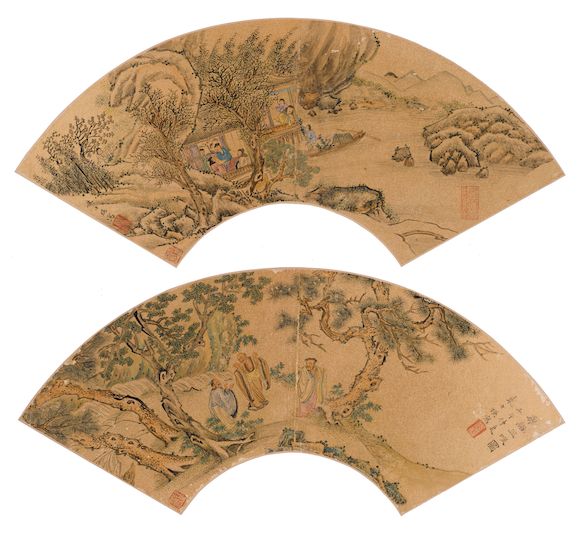Bonhams : After Zhu Shiying (19th/20th century) Two folding fan leaves ...