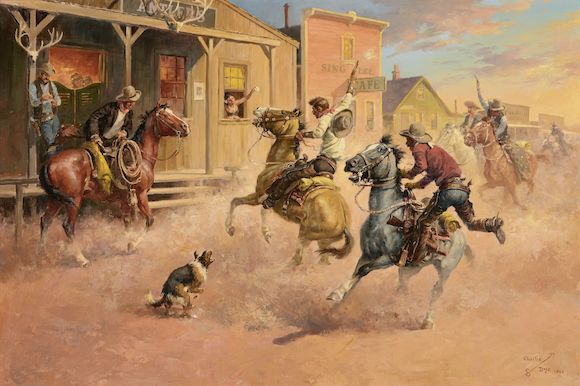 Bonhams : Charlie Dye (1906-1972) Pay Day 24 x 36in overall: 32 1/8 x ...