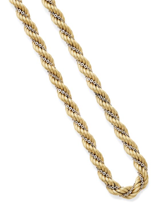 Bonhams : A 14k gold bi-color rope chain, Italian