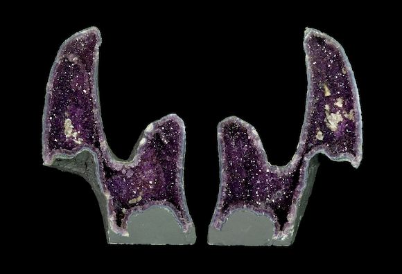 Bonhams : Pair of Uniquely Shaped Gem Amethyst Geode Halves
