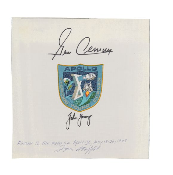 Bonhams : CREW-SIGNED FLOWN APOLLO 10 BETA CLOTH EMBLEM.