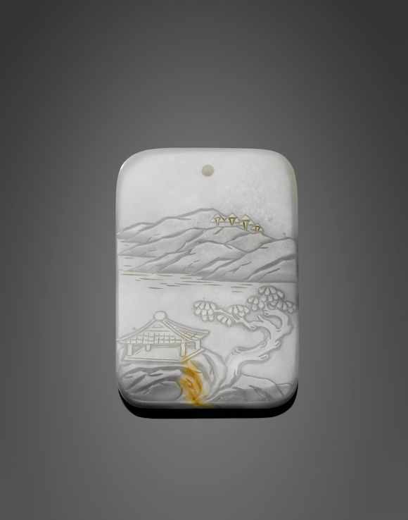 Bonhams : A carved rectangular jade plaque