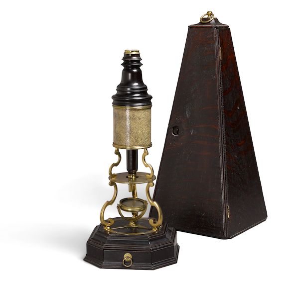 Bonhams : A rare Culpeper-type compound monocular microscope. English, circa 1750, attributed to ...
