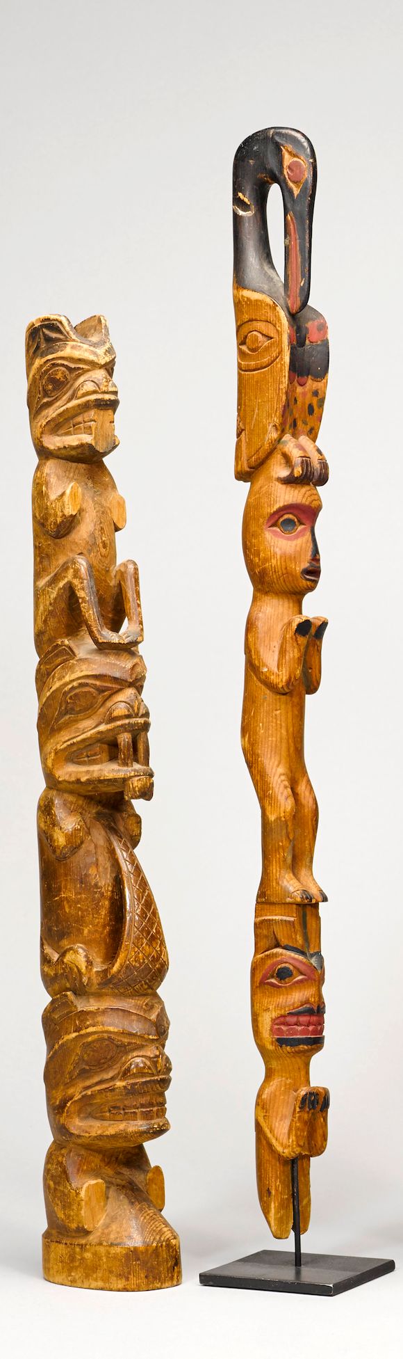 Bonhams : Two Northwest Coast model totem poles