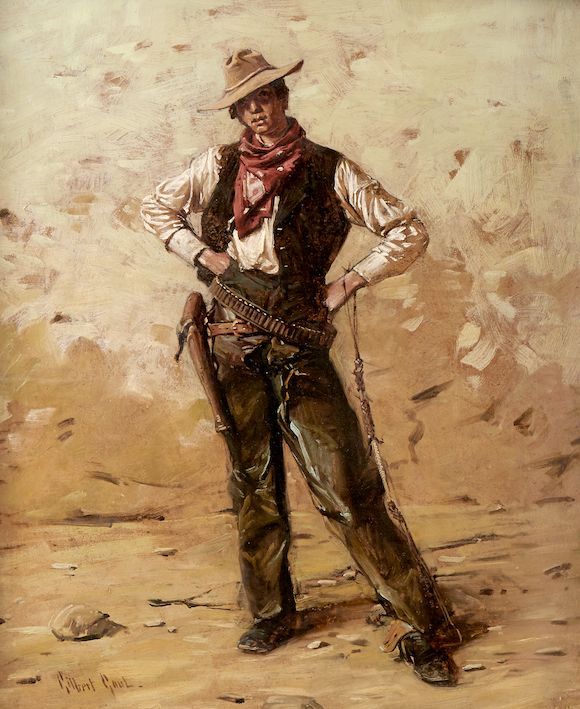Bonhams : Gilbert Gaul (1855-1919) Portrait of the Cowboy 26 x 22in