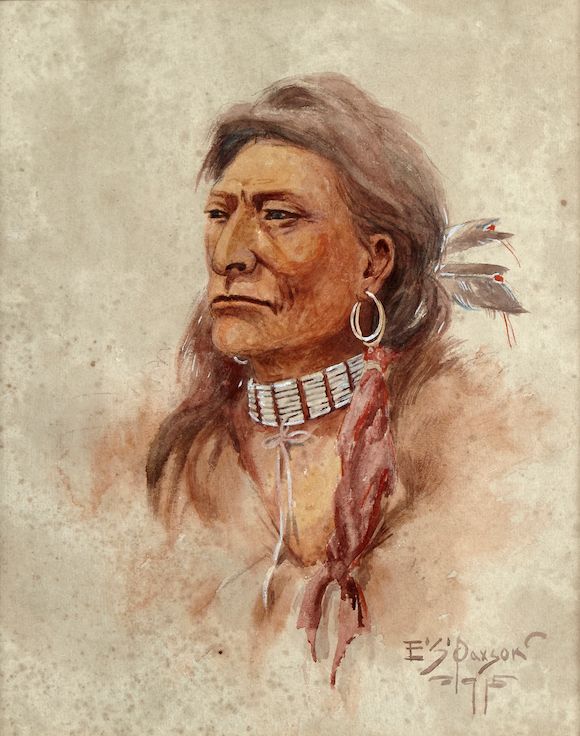 Bonhams : Edgar S. Paxson (1885-1982) Untitled (Indian Man) 12 1/2 x ...