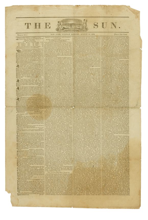 Bonhams : THE GREAT MOON HOAX. The Sun, number 615. New York: August 25 ...