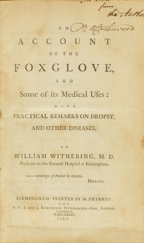 Bonhams : WITHERING, WILLIAM. 1741-1799. An Account of the Foxglove ...