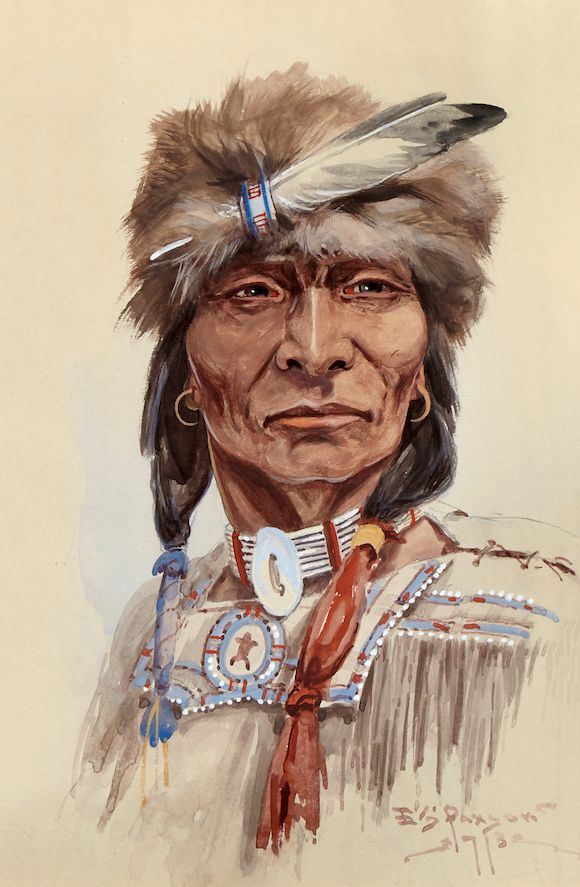 Bonhams : Edgar S. Paxson (1885-1982) Cree from the North 11 x 7 3/4in ...