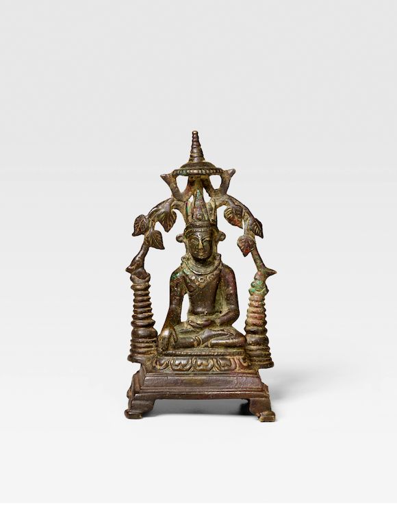 Bonhams : A COPPER ALLOY SHRINE TO CROWNED BUDDHA NORTHEASTERN INDIA ...