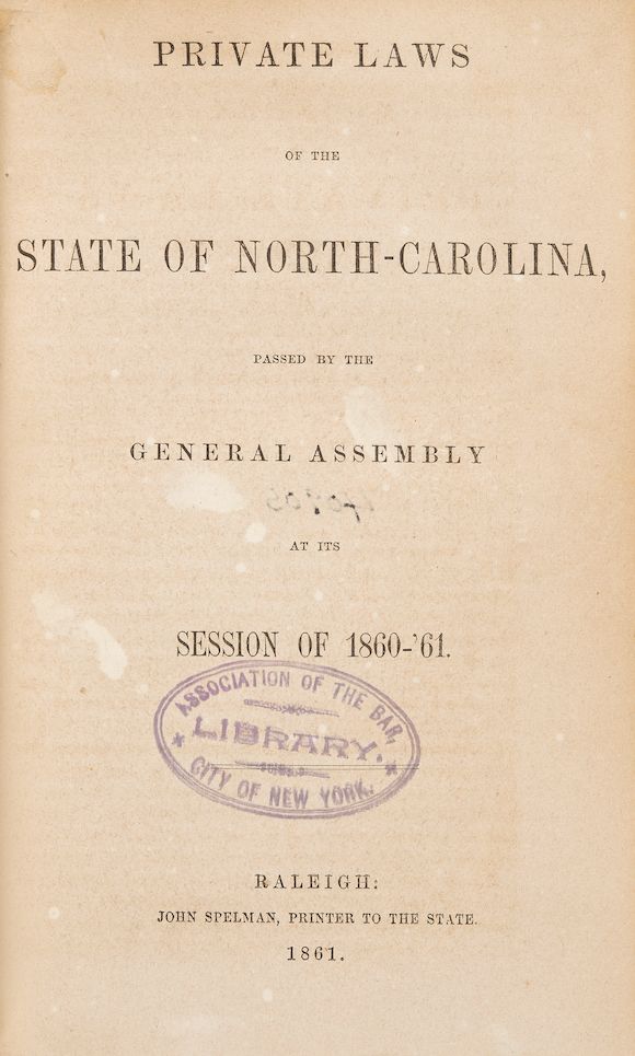 Bonhams : CONFEDERATE IMPRINT. Private Laws of the State of North ...